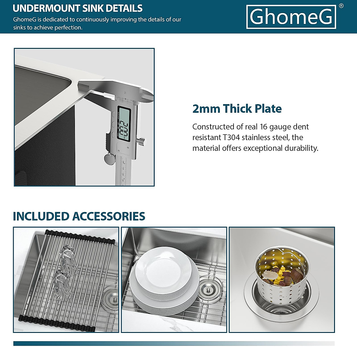 32x19 Undermount Kitchen Sink - GhomeG 32 Inch Deep Single Bowl kitchen sink 16 Gauge Stainless Steel Under Counter Kitchen Sink Basin With R10 Round Corners