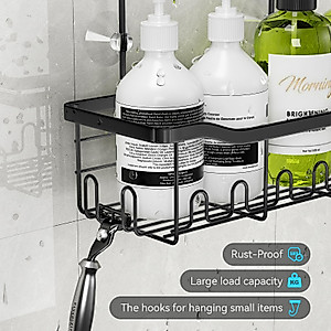 BYT Shower Caddy Hanging, Shower Organizer Hanging for Bathroom, Shower Basket with Hooks, Shower Storage, Shower Shelf No Drilling, Shower Rack for Shower Faucet or Cross Bar (Black)