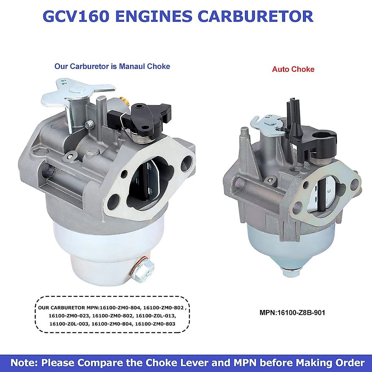 Panari GCV160 Manual Choke Carburetor for Honda GCV160A GCV160LA GCV160LE GCV160LA0 Engine Lawn Mower Pressure Washer