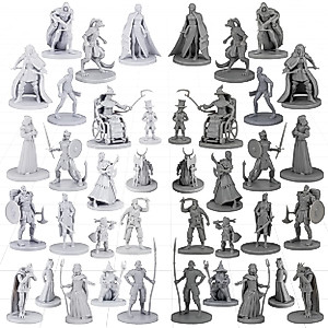 Path Gaming Town Folks Set, 40 Fantasy Tabletop Miniatures for Dungeons and Dragons. 28MM Scaled, 20 Unique Designs, Bulk Unpainted Miniatures, Great for D&D