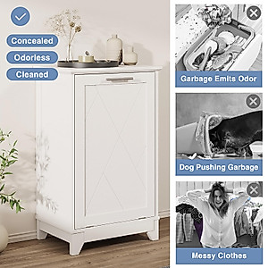 FiveWillowise Tilt Out Trash Cabinet, Kitchen Trash Can Cabinet w/Negative ion and deodorizing Function, Dog Proof 20 Gallon Garbage Can Cabinet for Kitchen, Bathroom, Living Room, White