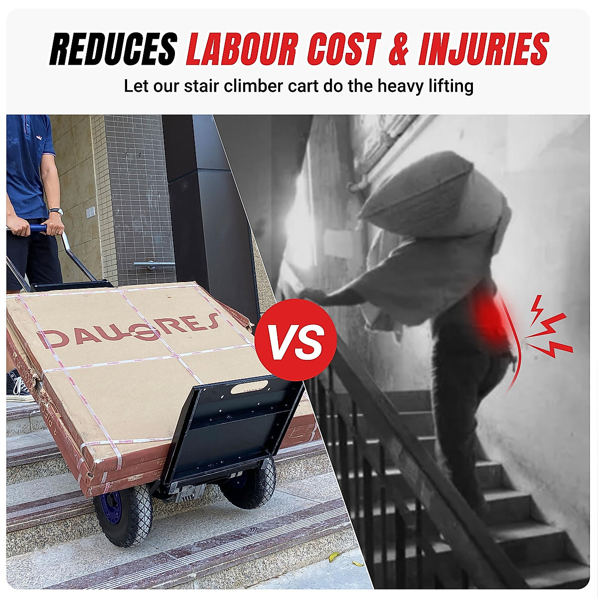 XSTO Heavy Duty Stair Climbing Hand Trucks 550lbs Capacity, Electric Dolly with Back Board Powered Stair Climbing Cart 480W Carbon Steel Frame, Adjustable Handle Stair Climber Trolley(ZW4250)