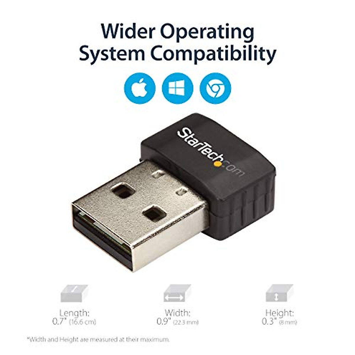 StarTech.com Wireless USB WiFi Adapter – Dual Band AC600 Wireless Dongle - 2.4GHz / 5GHz - 802.11ac Wi-Fi Laptop Adapter (USB433ACD1X1)