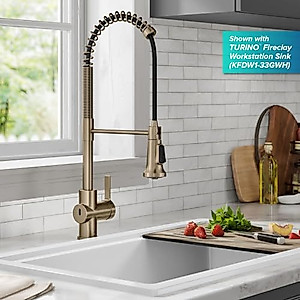 KRAUS Britt Touchless Sensor Commercial Pull-Down Single Handle Kitchen Faucet in Spot Free Antique Champagne Bronze, KSF-1691SFACB
