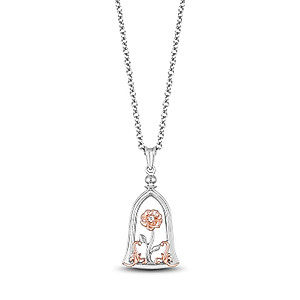 Jewelili Enchanted Disney Fine Jewelry 14K Rose Gold Over Sterling Silver Diamond Accent Belle Rose Jar Pendant