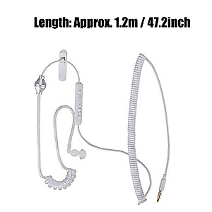 Hakeeta Single Earbud, Ear-Hook Earphone, Wired Earpiece, with Microphone, 1.2M, Spiral air Transparent Tube, in Ear, Lightweight, Monaural, Comfortable, 3.5mm, for Security Sport Hotels