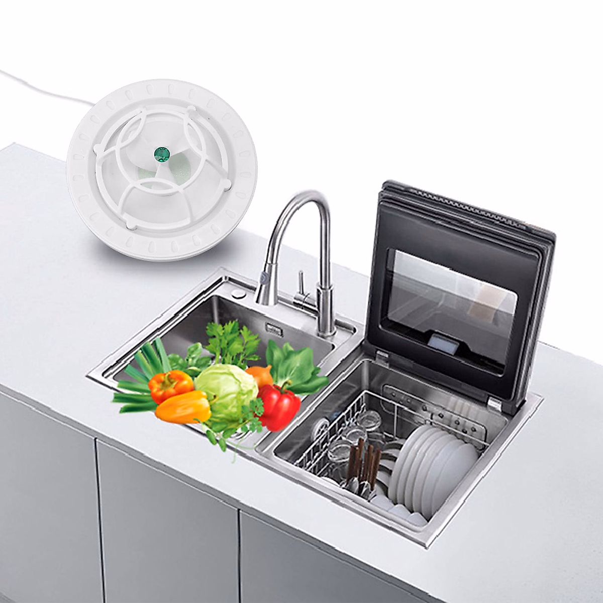 Zerodis Mini Dishwasher, High Speed Vibration 15 Minutes Smart Shutdown Portable Dishwasher for Apartment (US Plug)