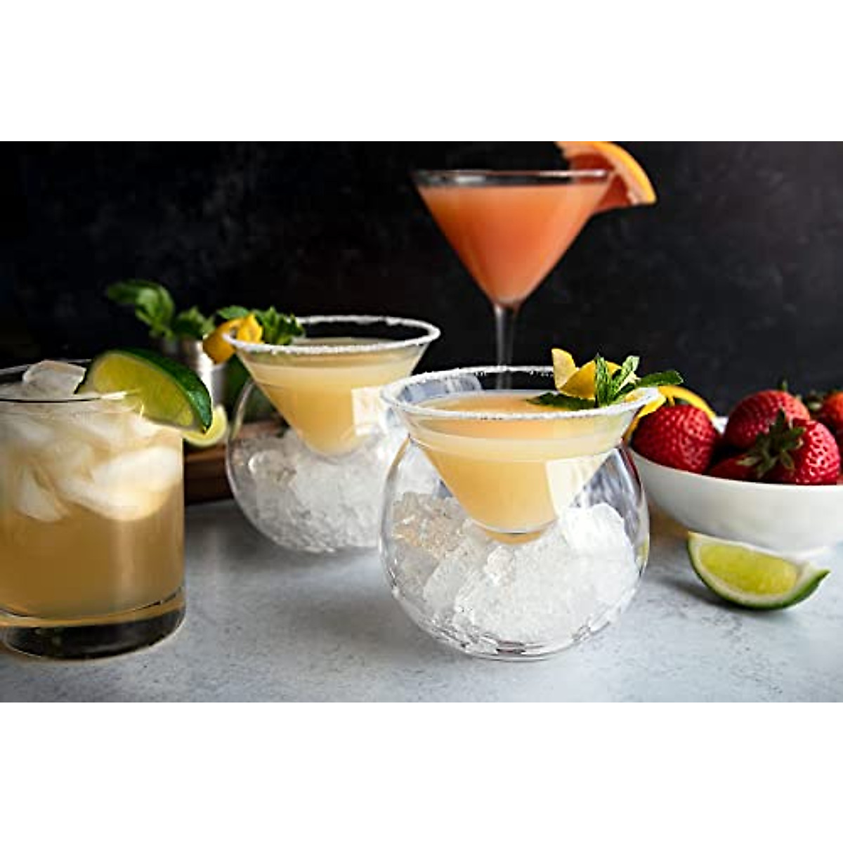 Kook Glass Caviar Chiller Server Set, Serving Dish with Ice Holder, for Shrimp, Appetizers, Liquor, Martinis and Cocktails, Dishwasher Safe, 5 oz Bowl, Set of 2