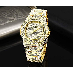 FANMIS Unisex Luxury Crystal Diamond Watches Silver Gold Fashion Quartz Analog Watch Stainless Steel Band Bracelet Big Face Women's Men's