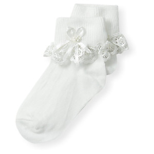 Country Kids Baby Girls' Venice Lace with Pearl Streamer Sock, White, 12 24 Months