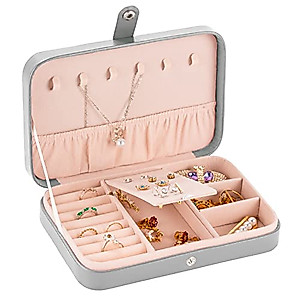 Smileshe Jewelry Box for Women Girls, PU Leather Small Travel Organizer Case, Portable Display Storage Holder Boxes for Rings Earrings Necklaces Bracelets