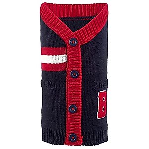 The Worthy Dog Varsity Pullover Dog Cardigan Sweater with Faux Pockets, Warm Knitwear Winter Clothes for Pets, Cold Weather Outfits for Dogs, Navy Blue - Small