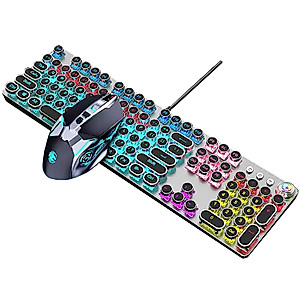 Gaming Keyboard,Retro Punk Typewriter-Style,9 Lighting Effects USB Wired, for PC Laptop Desktop Computer, for Game and Office, Stylish Mechanical Keyboard and Mouse Set E-Sports Game Set (White)