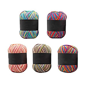 Healifty Multicolor Gradient Cotton Yarn Soft Knitting Wool 5 Rolls for Crochet Knitting