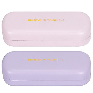 Unaone 2 Pack Eyeglass Case for Women Man, Light Portable Hard Shell Sunglasses Case Clamshell Glasses Protection Case,Pink and Purple