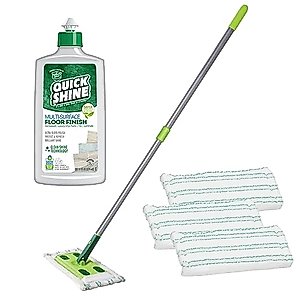 Quick Shine Sustainable Hard Surface Floor Mop Kit with 3 Reusable Pads & 1 Safer Choice Floor Finish Cleaner 16oz | Use Wet + Dry | Squirt, Spread, Done | Hardwood, Luxury Vinyl Plank, Laminate