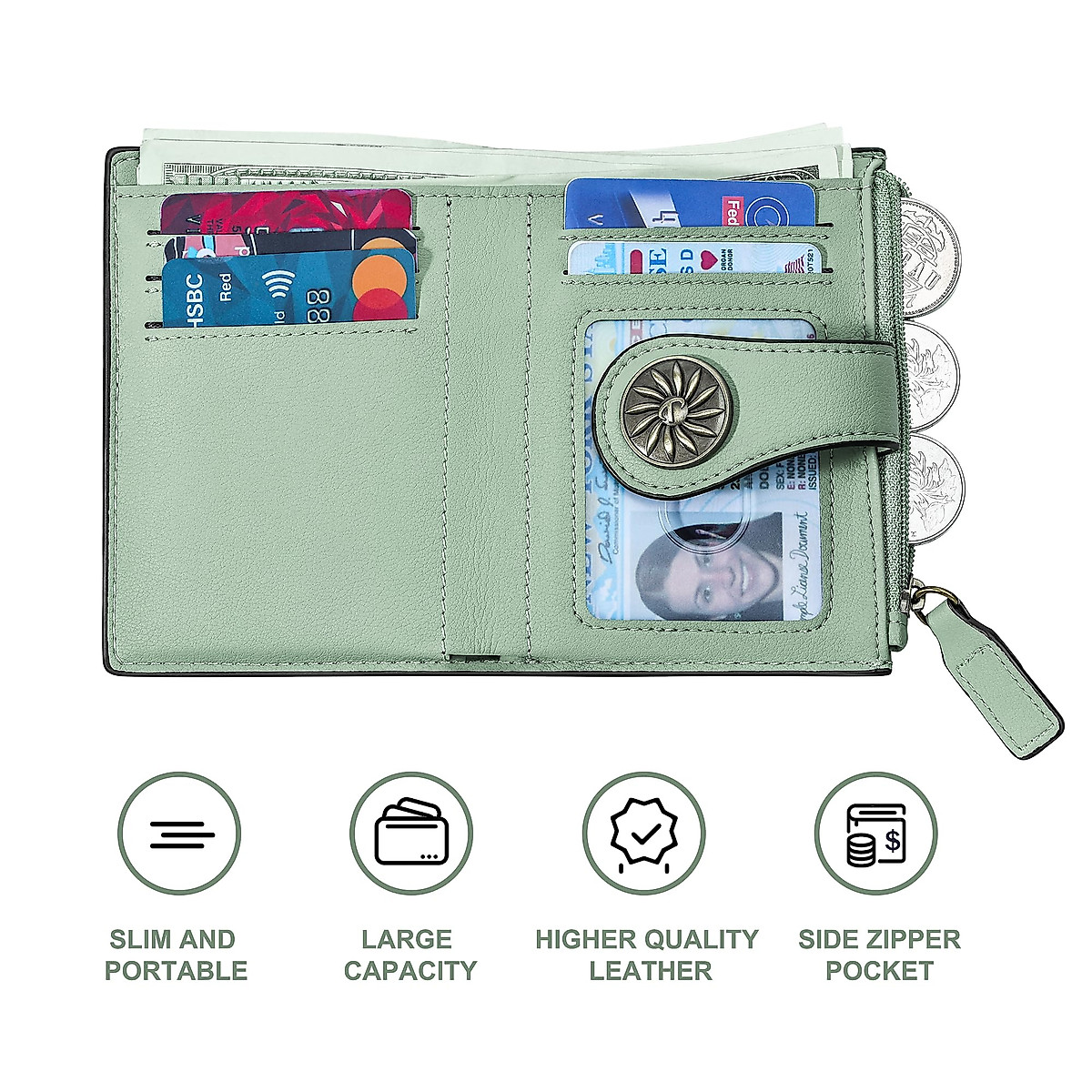 Tipmile Small Wallet for Women Bifold RFID Blocking Card Holder Leather Wallets with Zipper Coin Pocket