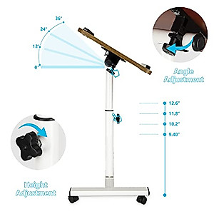 Highger Standing Desk Height Adjustable Laptop Desk, Portable Laptop Cart with Tilt-able Swivel Desktop, Ergonomic Rolling Desk with Wheels for Home Office