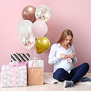 RUBFAC Rose Gold Balloon Garland Arch Kit with Pink Gold White Balloons for Graduation Birthday Party Baby Shower Wedding Decorations