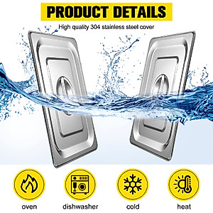 8 Pack Steam Table Pan Lids Solid Hotel Pan Covers Bulk 304 Stainless Steel Roasting Food Tray Lids with Handle for Restaurant Buffet Catering (12.8 x 10.4 Inch, 1/2 Half Size)