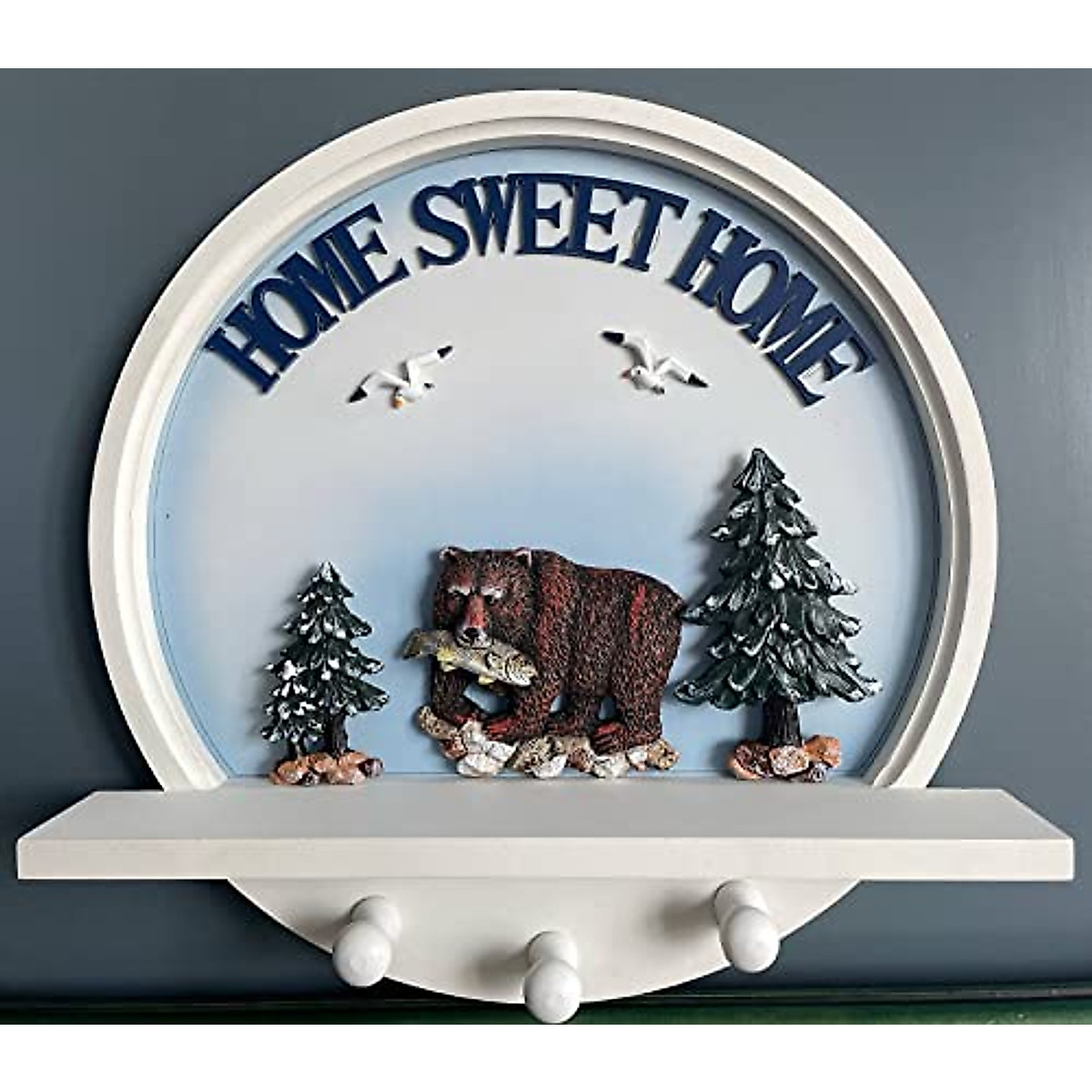 Konjouror 3D Bear Wall Decor with Hooks, Wooden Wall Plaque with Bear and Pine Trees, Sweet Home Wall Sign, Adventure Woodland Theme Wall Decor, Decorative Hooks, Kids Coat Rack