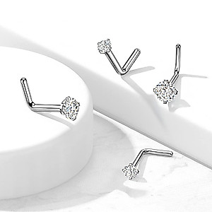 Pierced Owl 18-20GA G23 Implant Grade Titanium Prong Set CZ Crystal L-Bend Nose Stud (20GA (0.8mm))