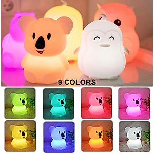 Glinrui Koala Night Light for Kids Silicone Bedside Bedroom Lighting, Baby Nursery Light Sleeping NightLights, Color Changing Lamps - Eye Caring, Adjustable Brightness & Color, Time Setting - Medium