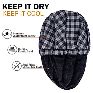 Large Waterproof Shower Cap for Men - Kenllas Reusable Adjustable Bath Cap for Dreadlock Braids Curly Hair (Gray)