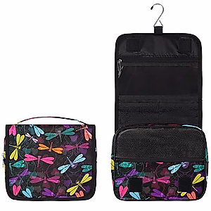 POFATO Colorful Dragonflys Travel Toiletry Bag Cosmetic Makeup Bag for Women Men Hanging Hook Wash Toiletries Portable Toiletry Bags Organizer
