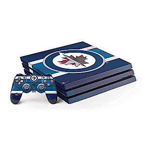 Skinit Decal Gaming Skin Compatible with PS4 Pro Console and Controller Bundle - Officially Licensed NHL Winnipeg Jets Alternate Jersey Design