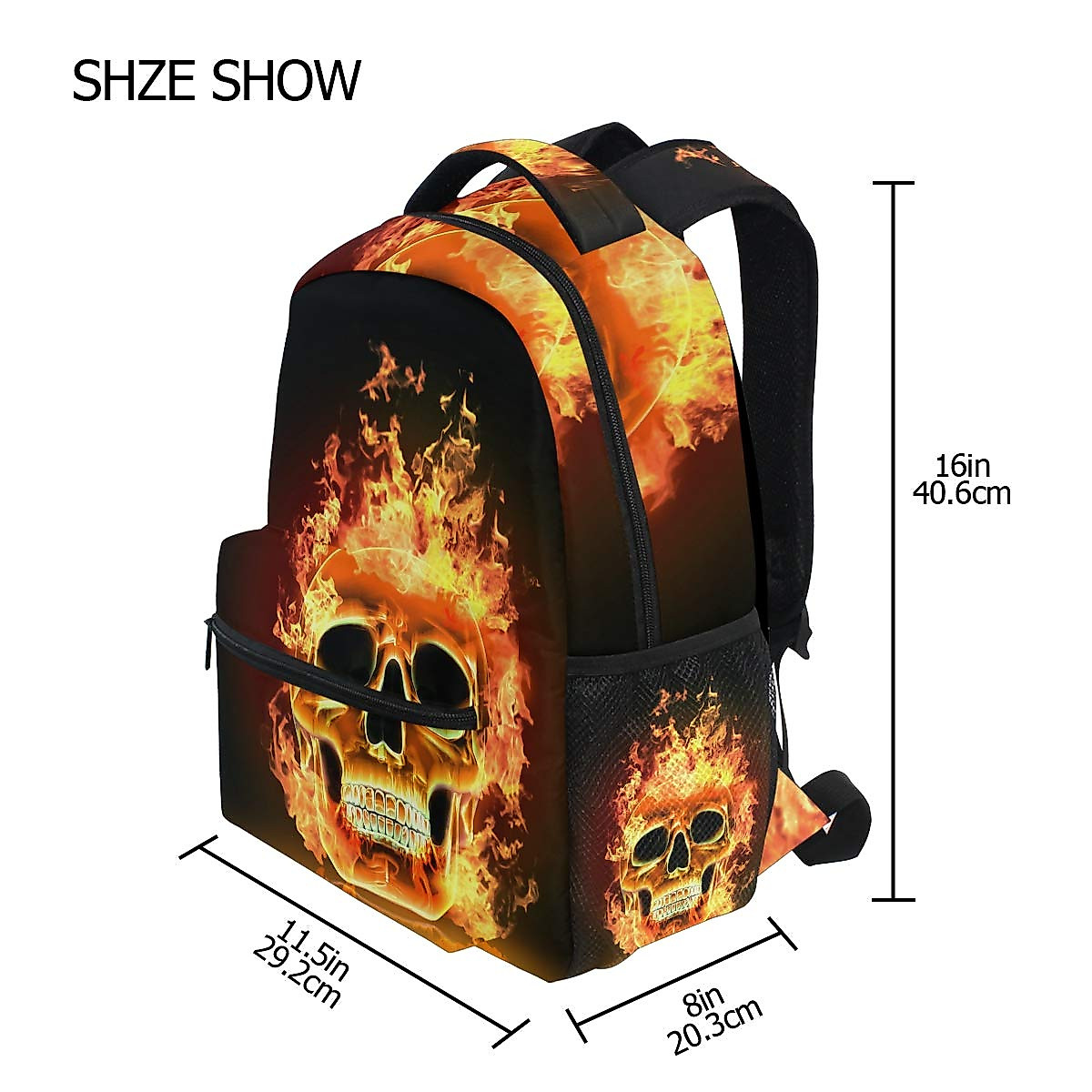 Wamika Fire Skull Backpacks Flaming Skeleton Laptop Book Bag Casual Extra Durable Backpack Lightweight Travel Sports Day Pack for Men Women