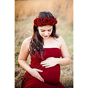 DreamLily Rose Flower Crown Wedding Festival Headband Hair Garland Wedding Headpiece (1-Burgundy)