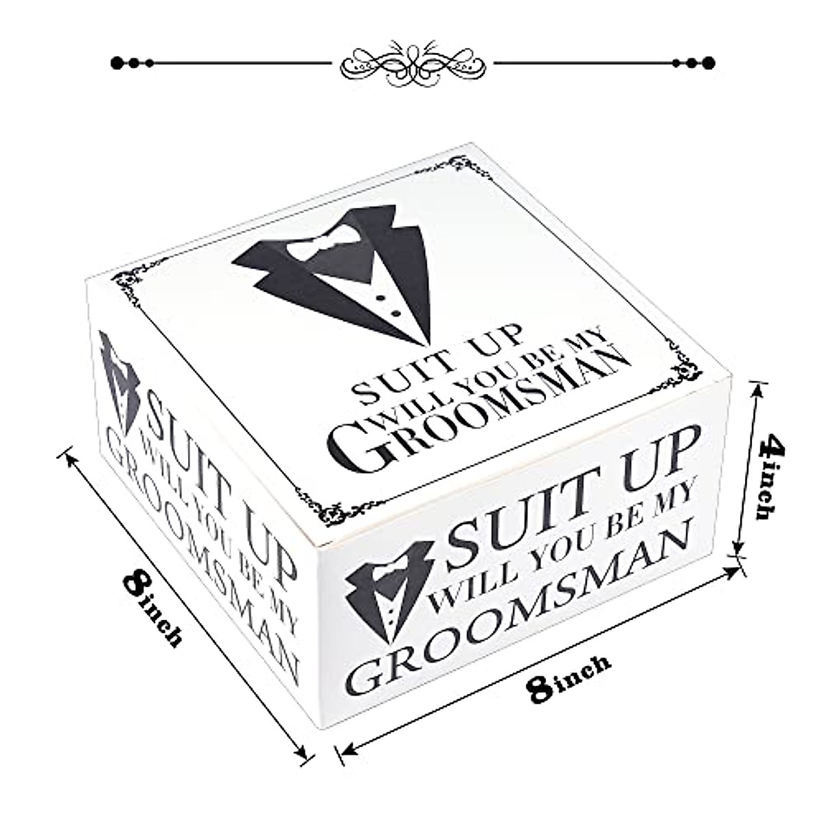 32 Pieces Groomsmen Proposal Box Set of 8 Groomsmen Box 8x8x4 inch With 8 Will You Be My Groomsman Labels and 8 Cards 8 Bartender Wooden Bottle Opener Beer Wine Cap Opener（7 Groomsmen, 1 Best Men ）