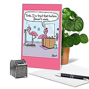 NobleWorks - 1 Funny Women's Birthday Card with Envelope - Cartoon Humor, Stationery Bday Celebration Card for Wife, Women - Flamingo Scale C3370BDG