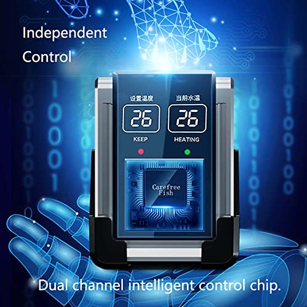 Carefree Fish Aquarium Heater PTC Ceramic Digital Double Heating Rods The Safest Most Accurate and Fastest Heater for Fish Tank 500W