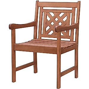 VIFAH V1835 Malibu Outdoor Patio Plaid Eucalyptus Dining Armchair