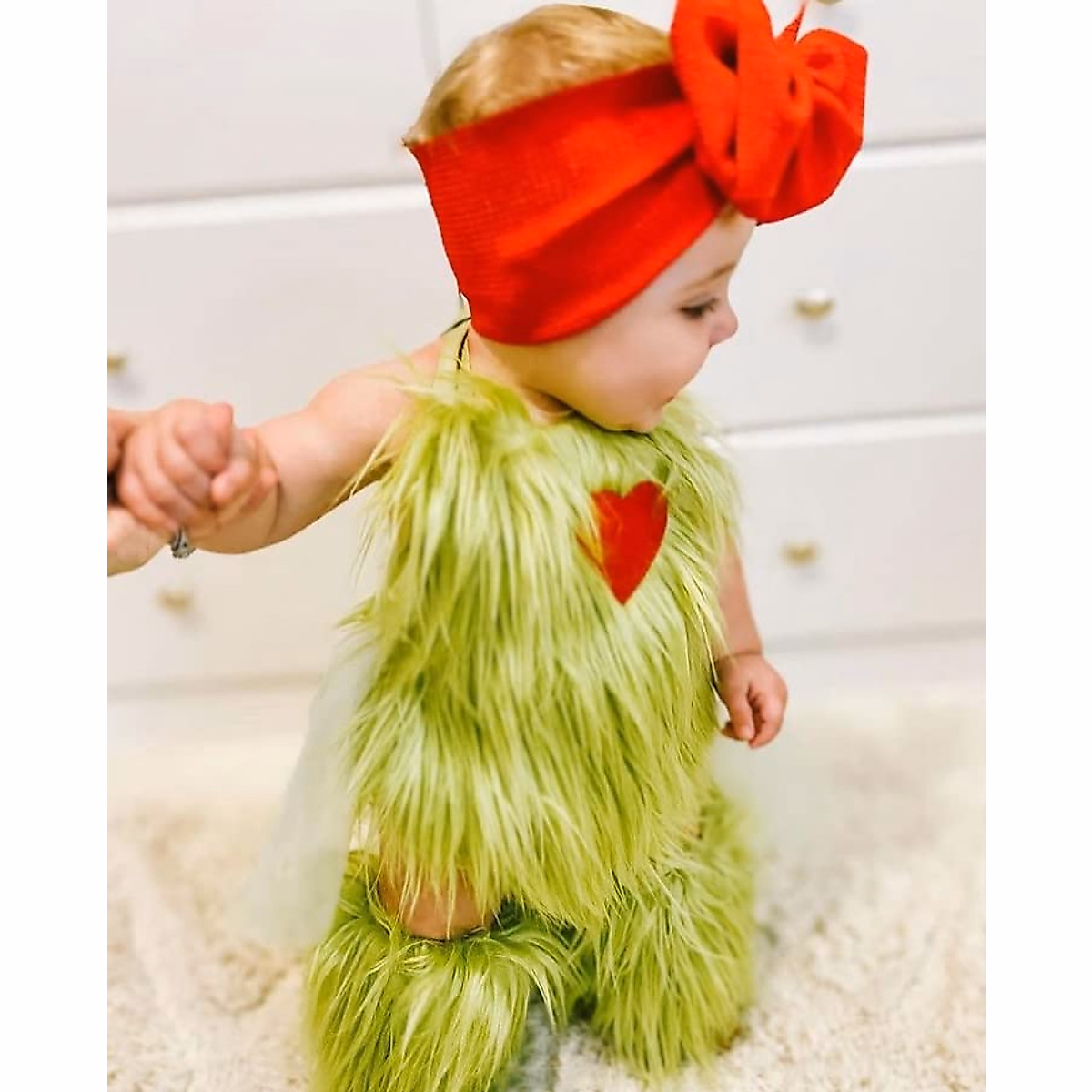 oneflow Baby Girl Monster Costume Infant Toddler My First Halloween Christmas Costumes with Romper Leg Warmers and Headband (6-12 Months,Green Monster)