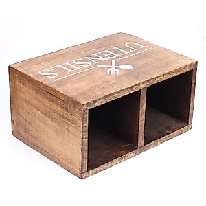 ARTISENIA Wooden Kitchen Utensil Holder With 2 Compartments Wood Utensil Organizer for Cutlery, Napkins, Cups Caddy Organizer | 9.5 X 5 X 7 Inch