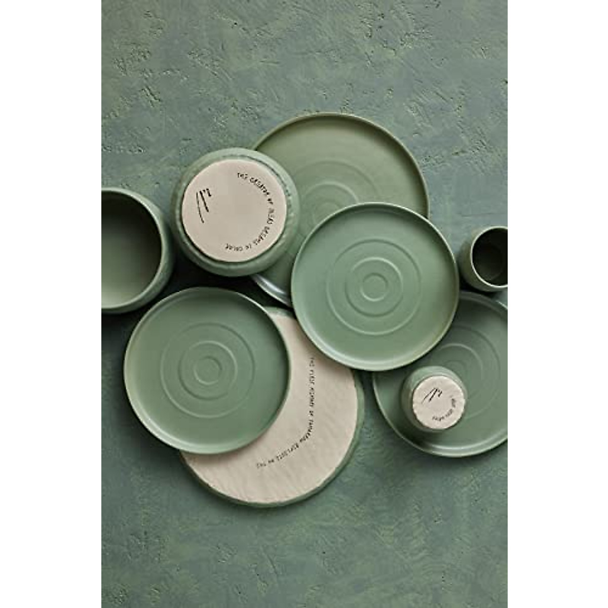 Stone by Mercer Project SHOSAI 16-Piece Stoneware Dinnerware Set, Plates and Bowls Set, Modern Dishware set fo 4, Sage