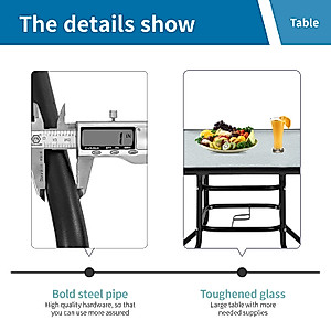 FDW Bistro, Outdoor Dining Square Tempered Glass Patio Table with Umbrella Hole for Lawn Balcony Yard, Black