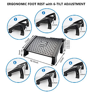 SEBIDER Height Adjustable Footrest with Massage Surface Under Desk, Ergonomic Comfort Home & Office Foot Stool, Black
