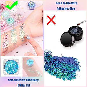18 Colors Glow in The Dark Face Body Glitter Gel, Luminous Iridescent Glitter for Eye Lip Nail Hair, Self-Adhesive UV Holographic Face Glitter Gel Halloween Christmas Party Makeup (18 Colors)