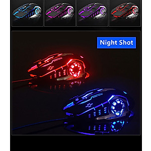 Gaming Mouse, Ergonomic USB Wired Gaming Optical Mice with 6 Programmable Buttons and 4 Colors LED Backlight, 4 DPI Settings Up to 2400 DPI Computer Mouse for Laptop PC Games & Work(Black)