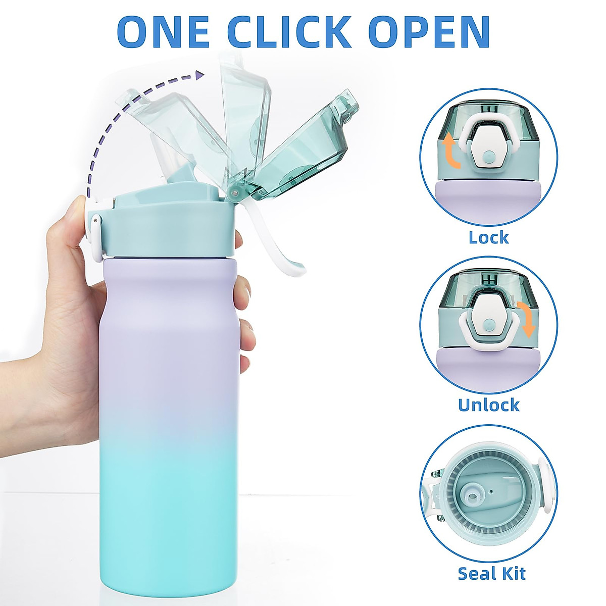 BJPKPK Water Bottle With Straw 18oz Insulated Water Bottles Reusable Stainless Steel Metal Thermos With Leak Proof Lockable Lid And Carry Handle,Oasis