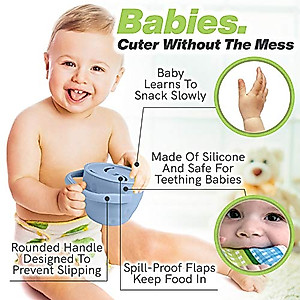 Foldable Snack Cup for Toddlers and Babies - Non-Spill Snack Container for Toddlers Made of Food-Grade Silicone - BPA and Phthalates-Free Baby Snack Container with Lid (Blue)