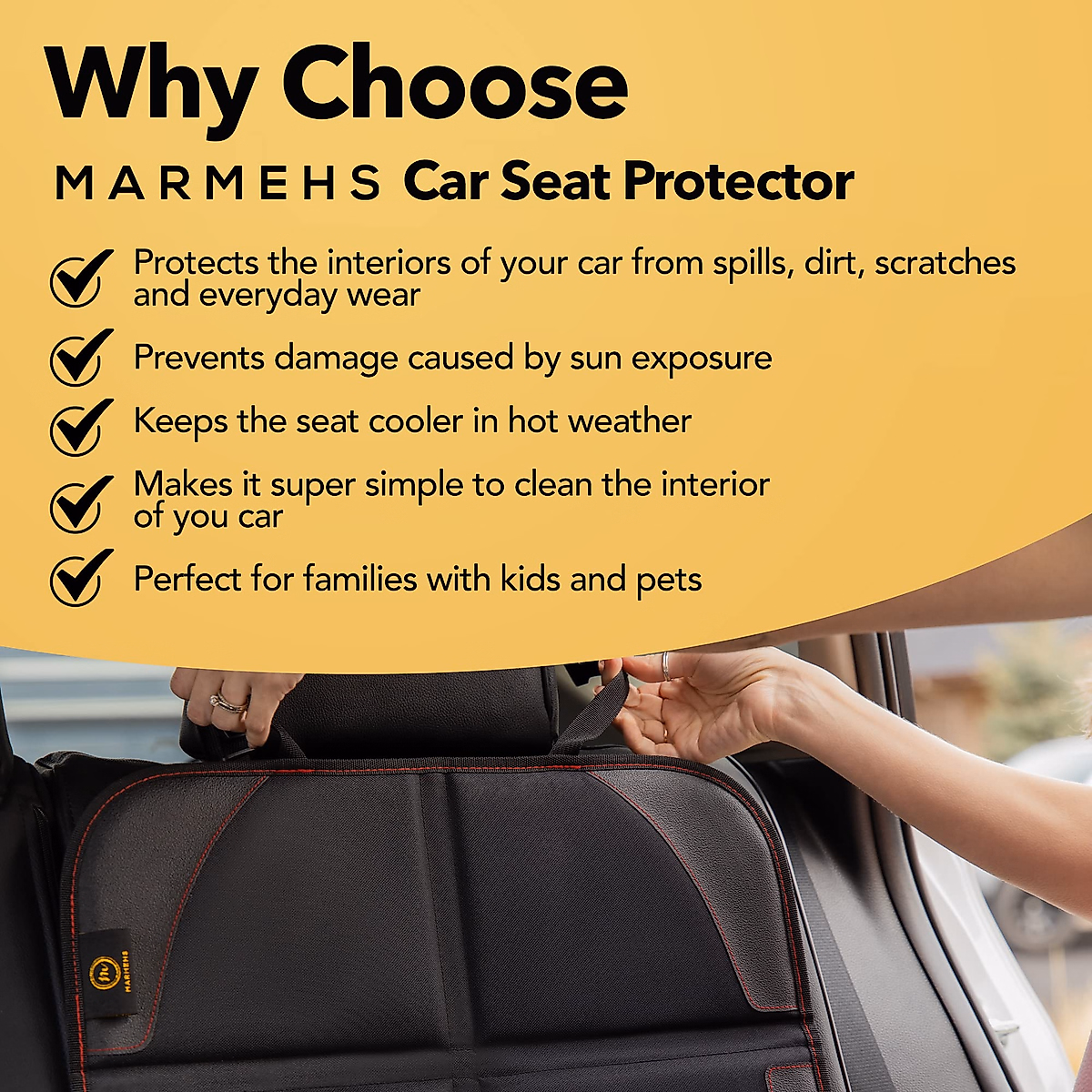 MARMEHS Car Seat Protectors, Car Seat Protector for Child Car Seat Indents, Dirt & Spills, Thick-Padded & Waterproof Seat Protectors for Vehicles, Universal Car Seat Protector with Pockets, 2 Pack