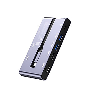 Port Expander USB C Hub 9 in 1 Type C Adapter with Hidden Cable Dock Station (HDMI/VGA/Ethernet/2 USB 3.0/USB 2.0/SD and TF Slots/PD 100W) USB Splitter