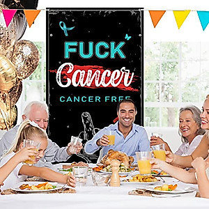 Fuck Cancer Door Banner, Cancer Free Party Door Banner Decorations, I Kicked Cancer's Ass Door Cover Party Decorations