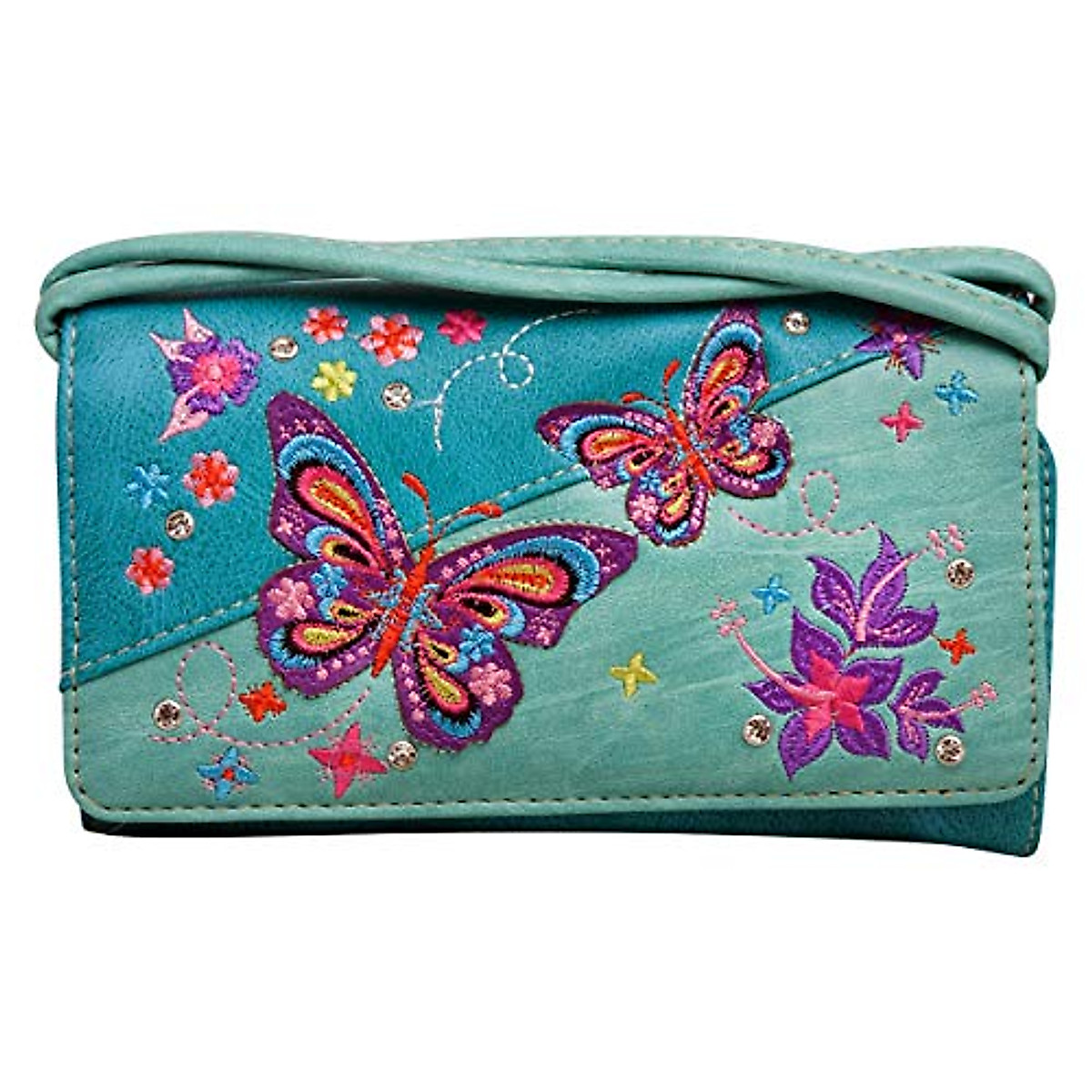 HW Collection Butterfly Purse Western Concealed Carry Country Handbag Wallet Set (Turquoise)