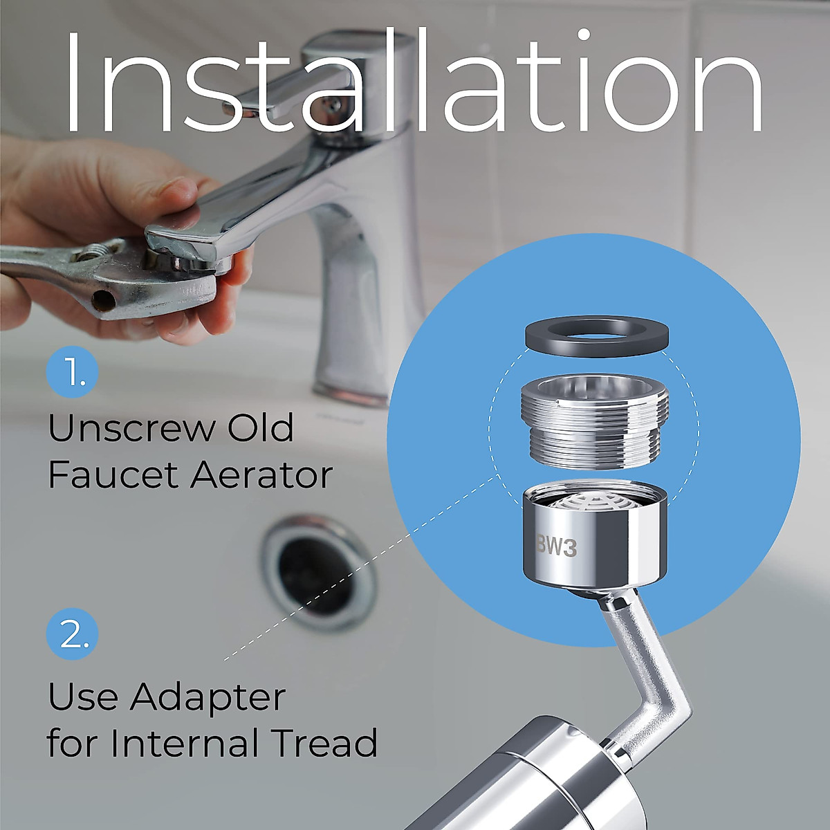 Swivel Sink Chrome Faucet Aerator for Face, Eyewash, and Gargle – 720 Degree Rotatable Sink Adapter Sprayer Attachment for Kitchen or Bathroom Male or Female Thread – Easy to Install